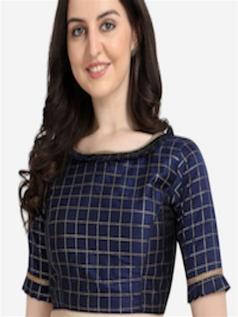 Buy Fab Viva Navy Blue Checked Silk Saree Blouse Saree Blouse For