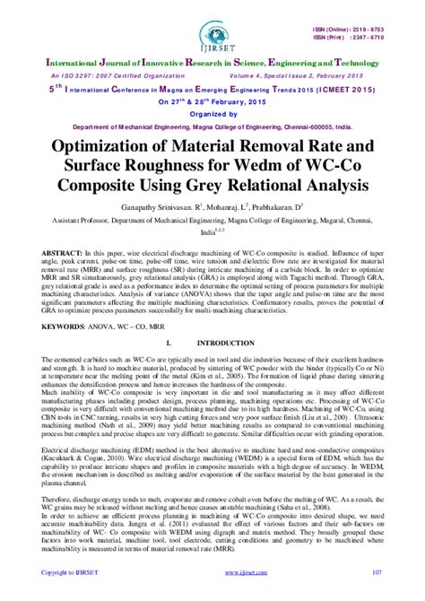 Pdf Optimization Of Material Removal Rate And Surface Roughness For Wedm Of Titanium Alloy Ti