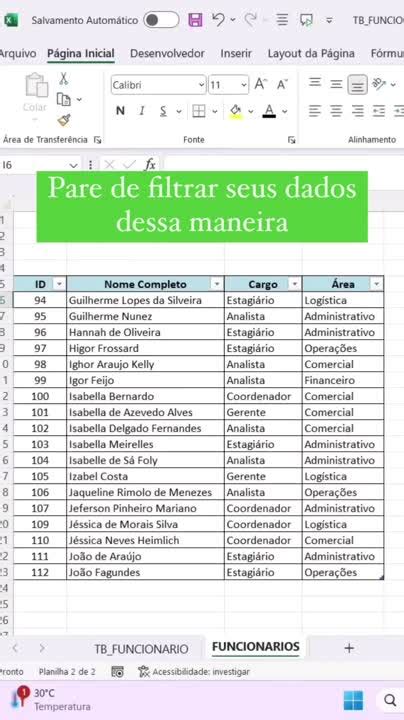 jheython santana no linkedin pare de filtrar seus dados no excel da