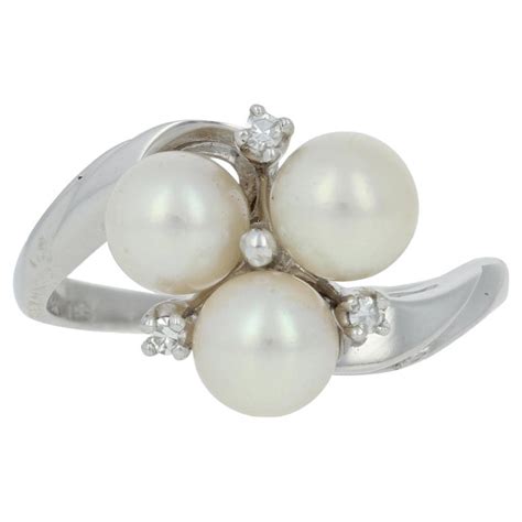 Customizable White Gold Cultured Pearl And Diamond Ring 14k Cluster