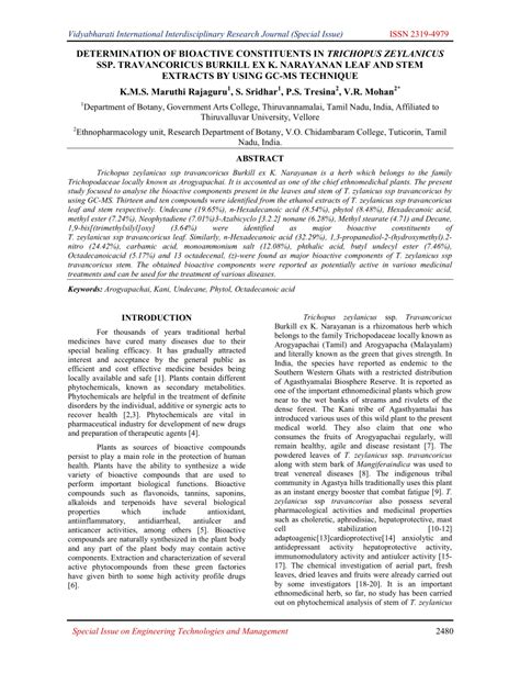 Pdf Determination Of Bioactive Constituents In Trichopus Zeylanicus