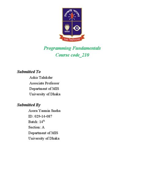 Programming Fundamentals Course Code 210 Submitted To Pdf