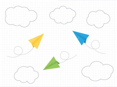 학교 공책 배경에 있는 다채로운 종이 비행기 공책 종이로 학교에서 날아다니는 종이 비행기를 만드는 아이들의 개념 프리미엄 벡터
