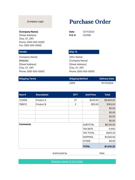 Cin7 Standard Purchase Order Template Pdf