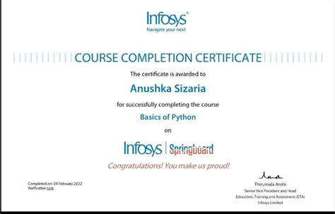 Anushka Sizaria On Linkedin Successfully Completed Python Course Certification From Infosys