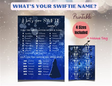 Whats Your Swiftie Name Poster Swiftie Party Games Taylor Party Game
