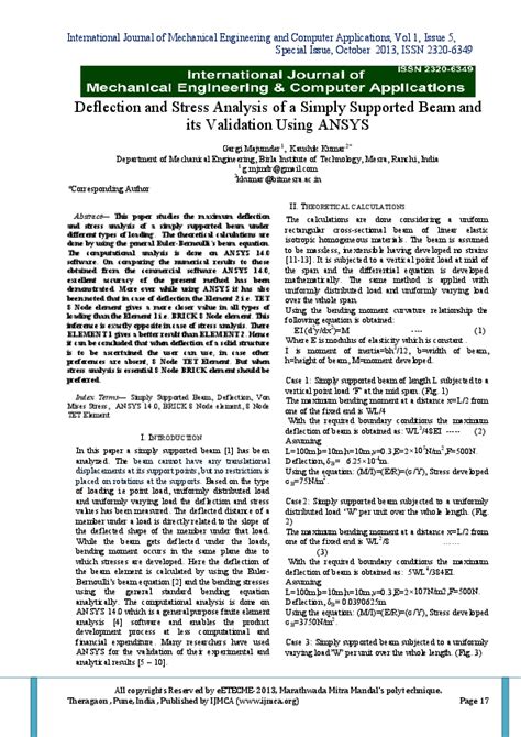 Pdf Deflection And Stress Analysis Of A Simply Supported Beam And Its