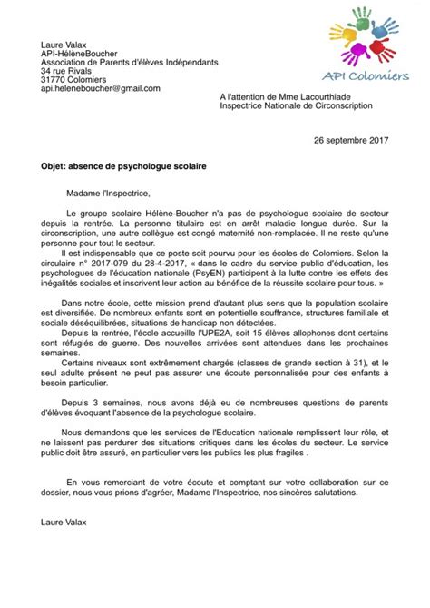 Demande d affectation d une psychologue scolaire API Hélène Boucher