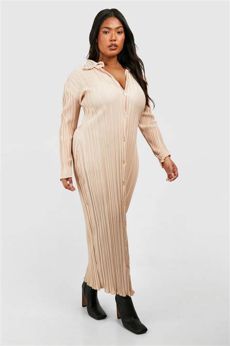 Plus Wide Plisse Midi Shirt Dress Boohoo Usa