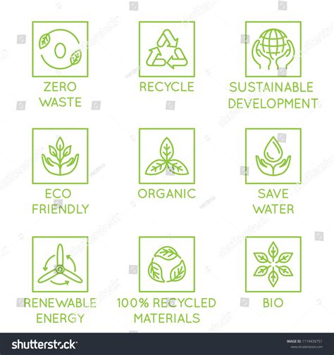 矢量集的设计元素标志设计模板图标和徽章为天然和有机生态产品采用时尚的线性风格 零浪费回收可持续发展环保 库存矢量图免版税