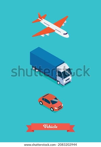 Set Transportation Vehicle Isometric View Flat Stock Vector Royalty