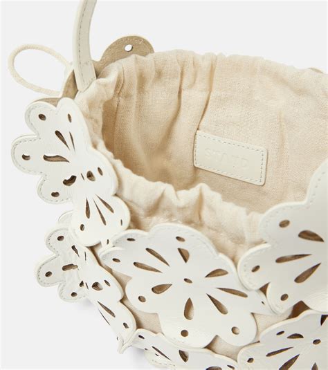 Flora Leather Bucket Bag In White Staud Mytheresa