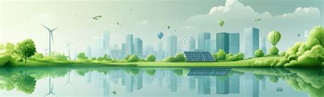Sustainable Cityscape Illustration Showcasing Green Energy With Wind