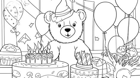 생일 케이크와 풍선이 있는 테디 베어 색칠 페이지 생일 색칠 그림 생일 축하 해요 생일 배경 일러스트 및 사진 무료 다운로드 Pngtree