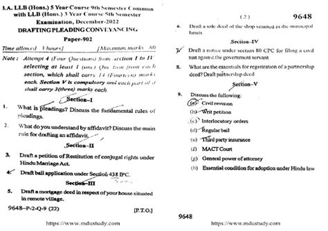 Ballb 9 Sem Llb 5 Sem Hons Drafting Pleading Conveyancing Dec 2022 Pdf