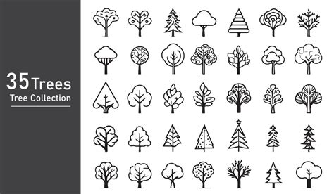 Silhouette Tree Line Drawing Set Side View Set Of Graphics Trees
