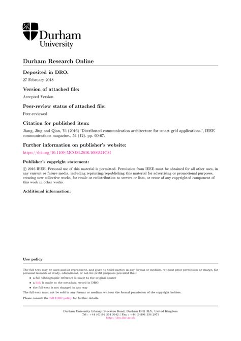 PDF Distributed Communication Architecture For Smart Grid Applications