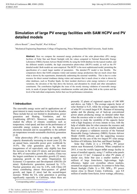 Pdf Simulation Of Large Pv Energy Facilities With Sam Hcpv And Pv Detailed Models