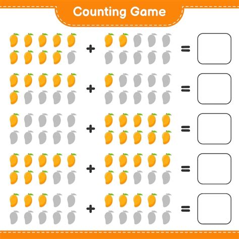 게임을 세고 망고의 수를 세고 결과를 씁니다 프리미엄 벡터