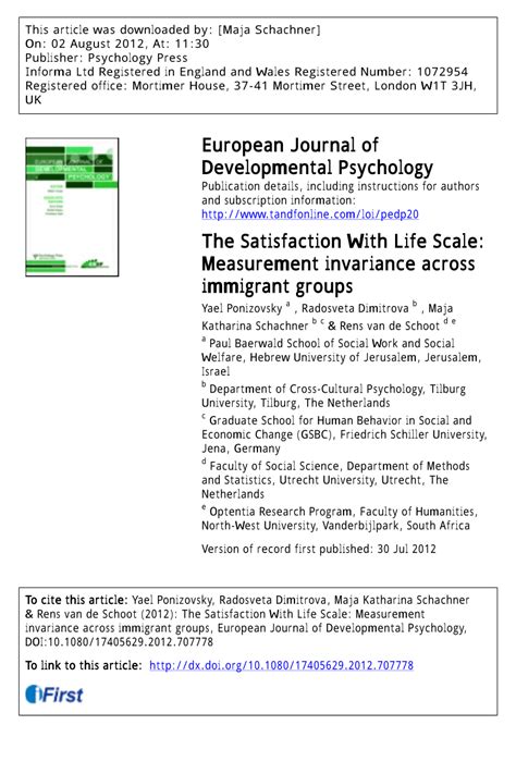 Pdf The Satisfaction With Life Scale Measurement Invariance Across Immigrant Groups