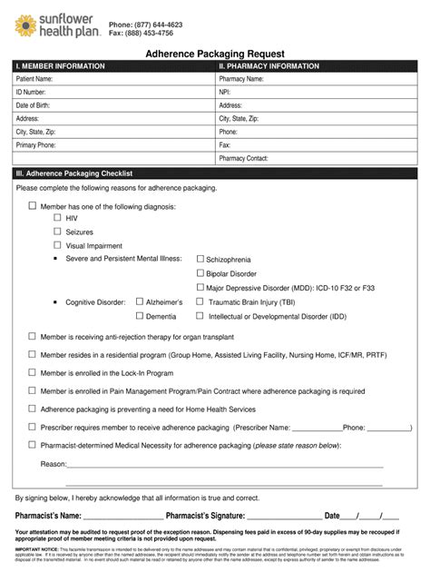 Fillable Online Sunflower Adherence Packaging Form Sunflower Adherence Packaging Form Fax Email