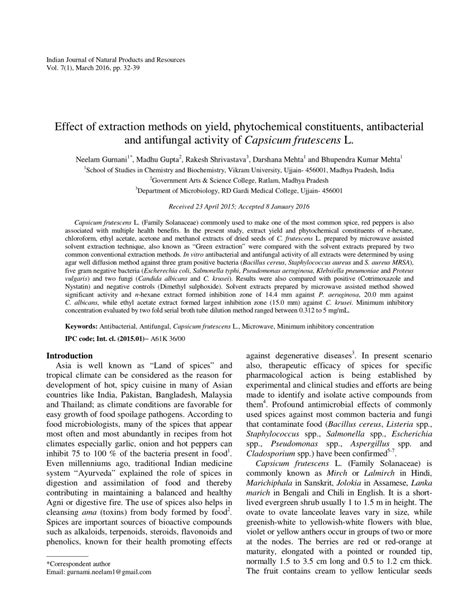 Pdf Effect Of Extraction Methods On Yield Phytochemical Constituents