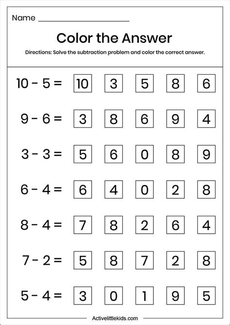 Color The Answer Subtraction Worksheet Kindergarten Math Worksheets