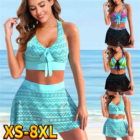 New Women Summer Sexy Three Piece Bikini Swimdress Set Female Oversize