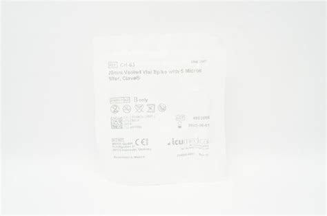 Icu Medical Ch 63 20mm Vented Vial Spike With 5micron Filter Clave