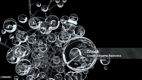 3d 분자 또는 원자 검은 배경입니다 백색 투명 한 구형 입자 의료 배경 추상 분자 구조 과학 개념입니다 3d 렌더링 그림입니다 3차원 형태에 대한 스톡 사진 및 기타