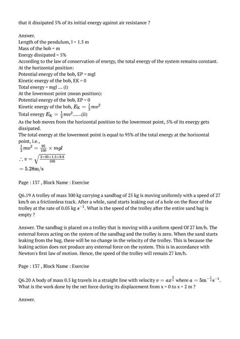 Ncert Solutions For Class 11 Physics Chapter 5 Work Energy And Power Pdf