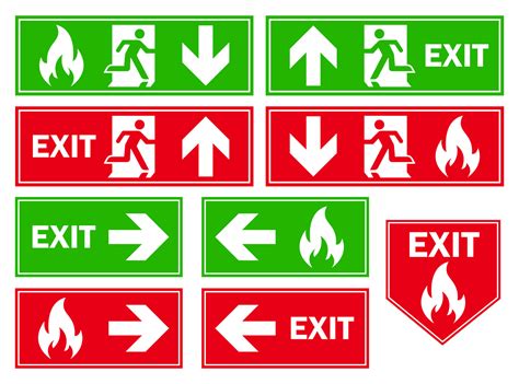 Emergency Exit Sign Escape Point Evacuation Set Bundle Man Running On