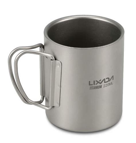 Lixada 캠핑 티타늄 컵 220ml 450ml 티타늄 이중 벽 컵 물 커피 찻잔 머그 접이식 손잡이 티몬