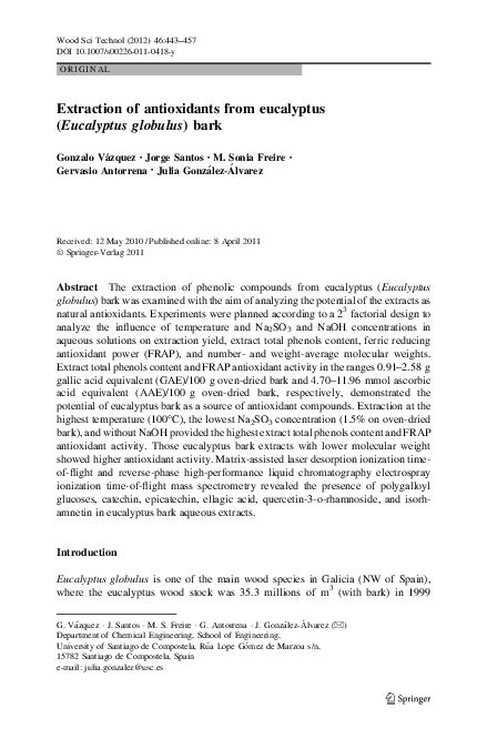 Pdf Extraction Of Antioxidants From Eucalyptus Eucalyptus Globulus Bark