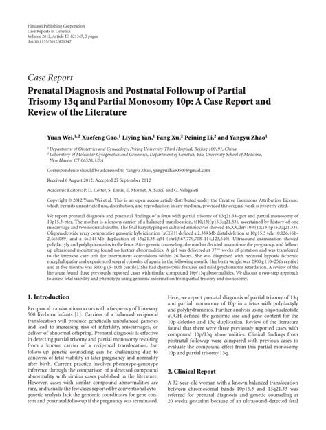Pdf Prenatal Diagnosis And Postnatal Followup Of Partial Trisomy 13q
