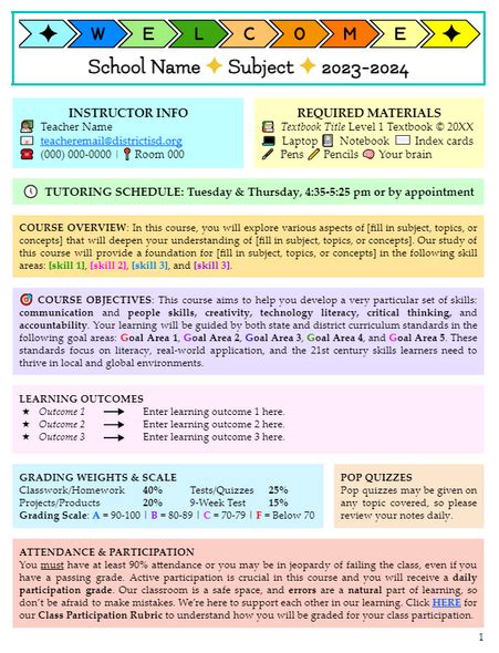 Syllabus Template For High School Classes Editable Amped Up Learning