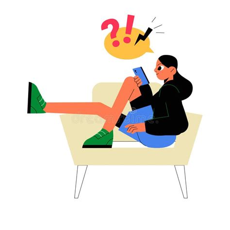 Seated Woman Holding Phone With Speech Bubble And Question Marks In