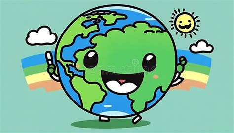 Happy Earth Chibi In Colorful Cartoon Illustration Made With Generative Ai Stock Illustration