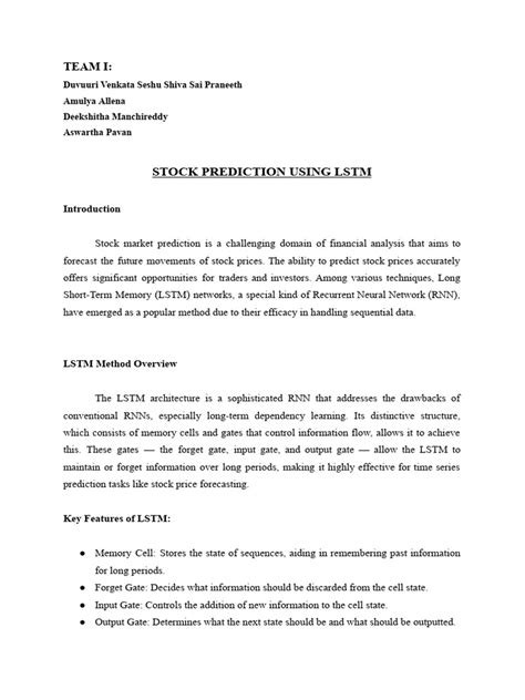 Stock Prediction Using Lstm Pdf