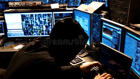 Anonymous Hacker In Dark Attire Types On A Keyboard Surrounded By