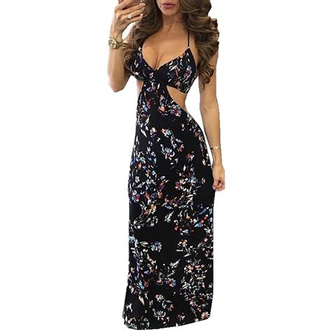 Women Summer Sexy Cut Out Backless Beach Dresses Vintage Boho Long Maxi