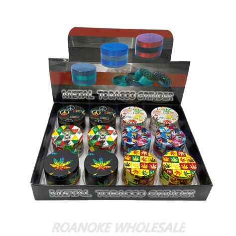 Colorful Leaves 55mm Metal Grinder 12 Pcs Box Roanoke Wholesale