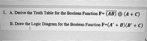 Solved A Derive The Truth Table For The Boolean Function F Ab € A