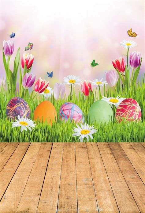 Easter Backdrop Spring Scenery Flowers Easter Eggs Portrait Etsy