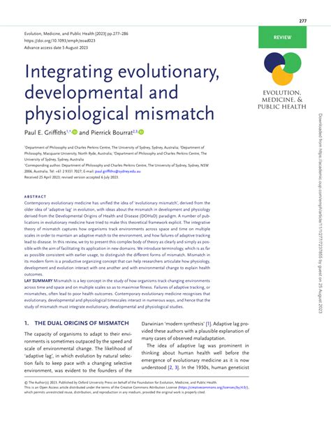 Pdf Integrating Evolutionary Developmental And Physiological Mismatch