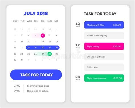 Calendar UI Element Calendar App With To Do List And Tasks UI UX Design For Mobile Phone Stock