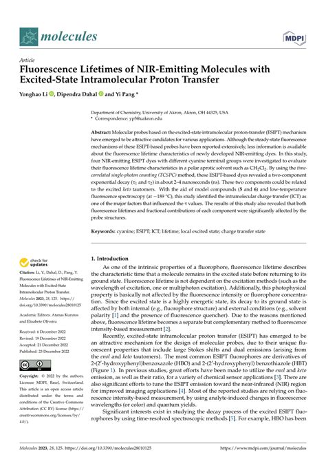 Pdf Fluorescence Lifetimes Of Nir Emitting Molecules With Excited