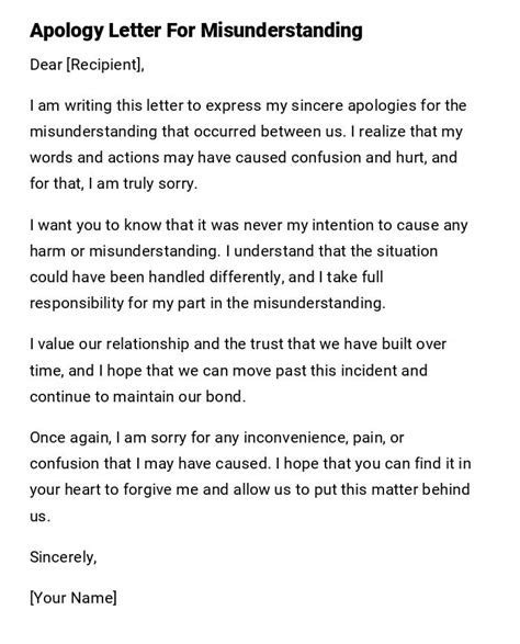 Apology Letter For Misunderstanding