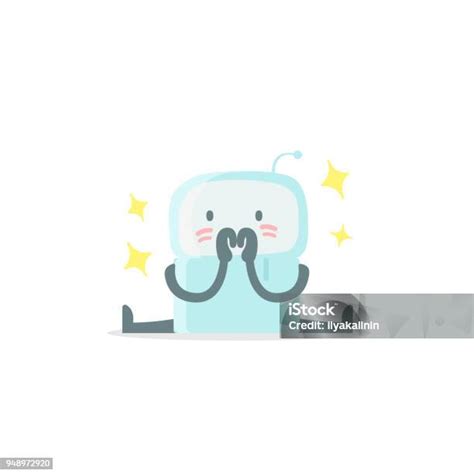 이모티콘 스티커 아이콘입니다 아기 귀여운 작은 새 로봇 놀 래 고 부끄러워 아주 귀여운 아이 아이 그림 혼란 플랫 컬러 벡터