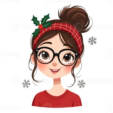 A Cartoon Girl Wearing Glasses And A Red Sweater 55626890 Png
